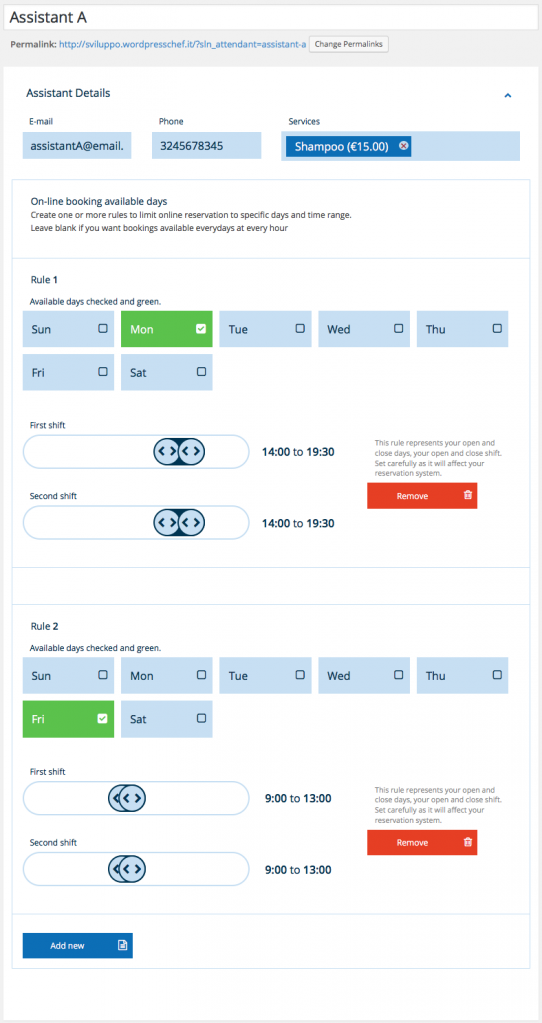 Manage complex assistants services shifts with Salon Booking